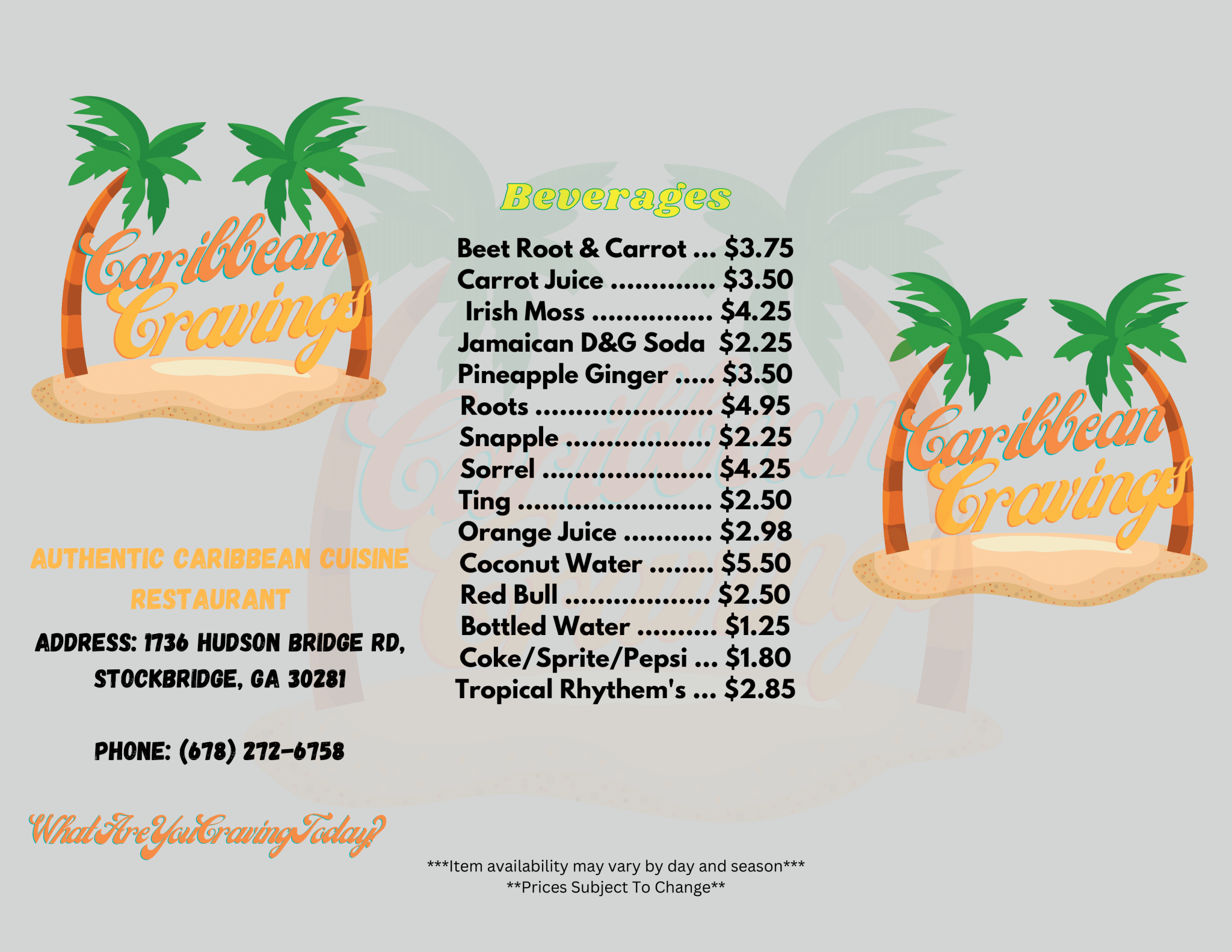 Menu – Caribbean Cravings