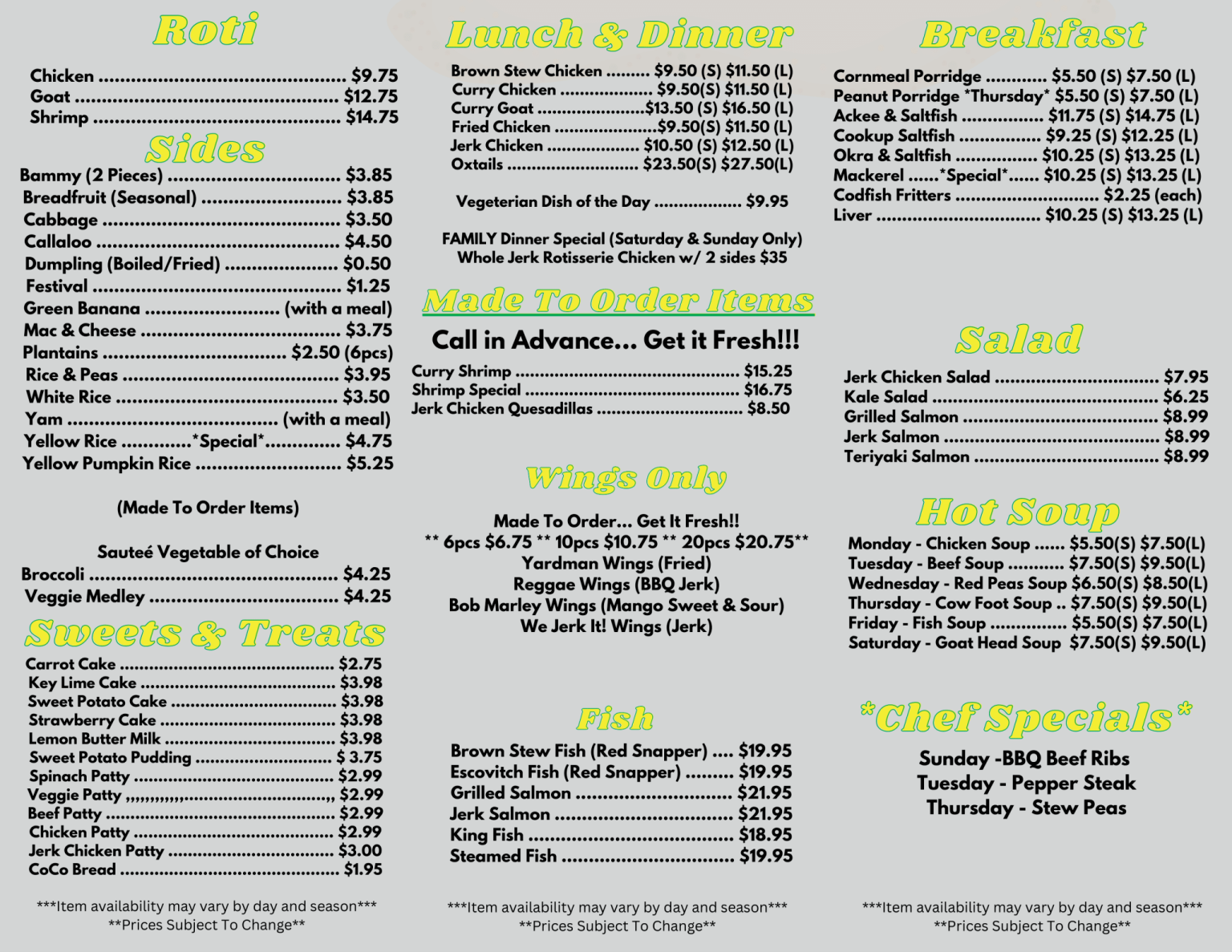 Menu – Caribbean Cravings