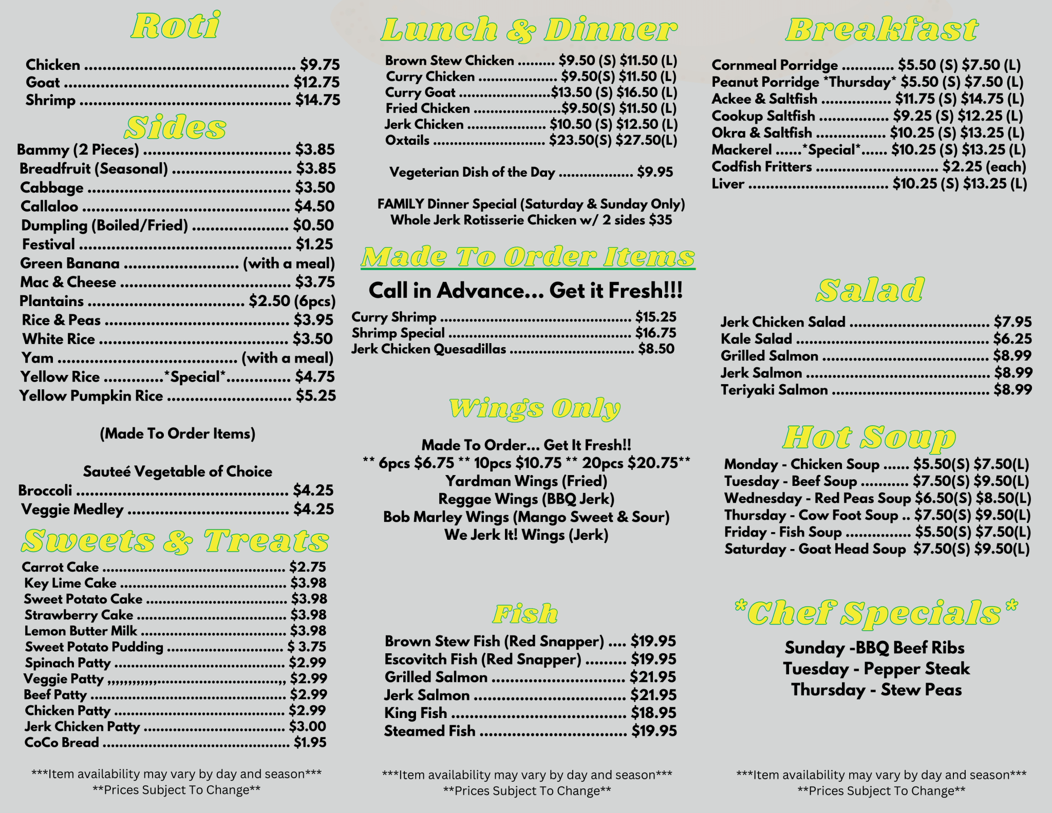 Menu – Caribbean Cravings